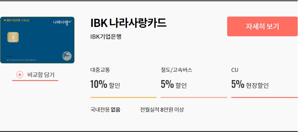 IBK기업은행카드(신용/체크) 혜택별 ONE PICK