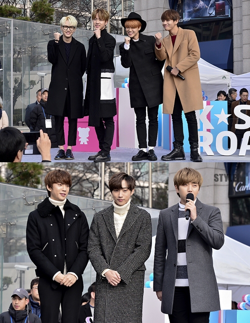 [ST포토] B1A4 VS 방탄소년단, 추워도 하트를 날려요~