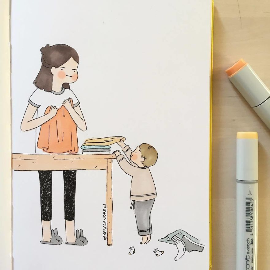 아기 키우는 엄마의 일러스트
