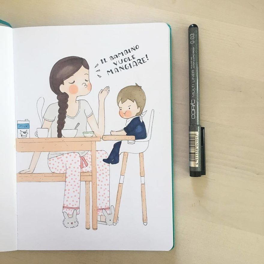 아기 키우는 엄마의 일러스트