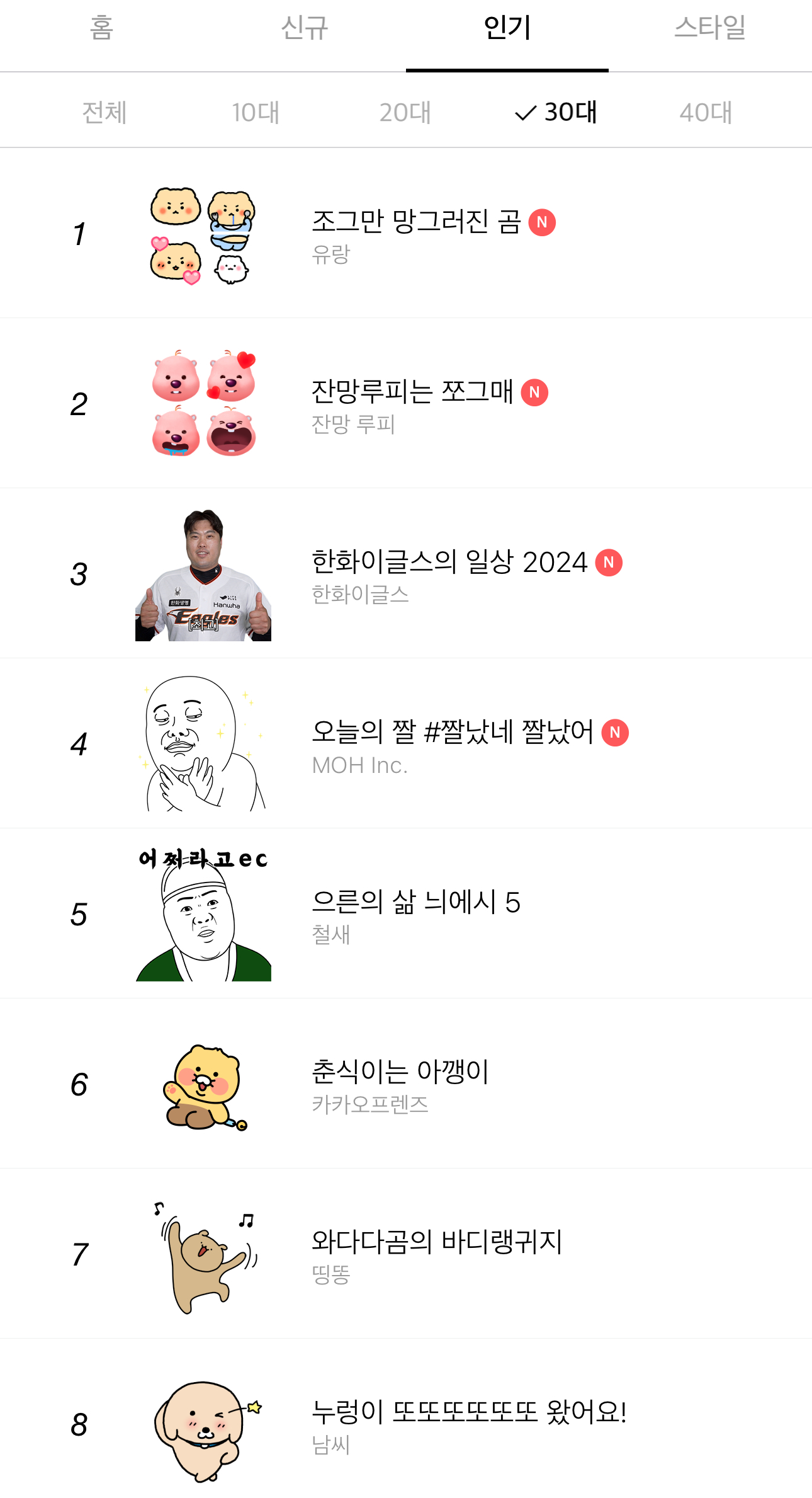 오늘자 카카오톡 이모티콘 인기 순위 - 악플달면 쩌리쩌려버려 - ＊여성시대＊ 차분한 20대들의 알흠다운 공간