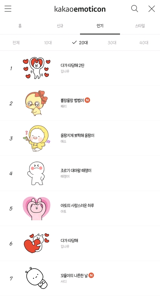 현재 20대 카카오 인기 이모티콘 1위 - 악플달면 쩌리쩌려버려 - ＊여성시대＊ 차분한 20대들의 알흠다운 공간