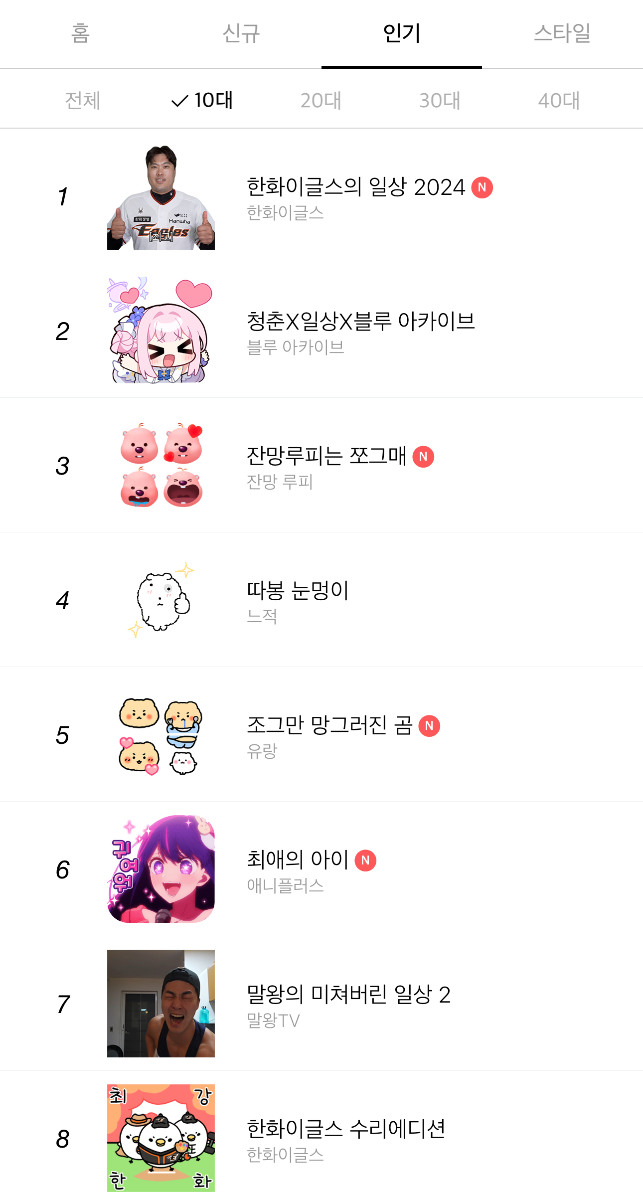 오늘자 카카오톡 이모티콘 인기 순위 - 악플달면 쩌리쩌려버려 - ＊여성시대＊ 차분한 20대들의 알흠다운 공간