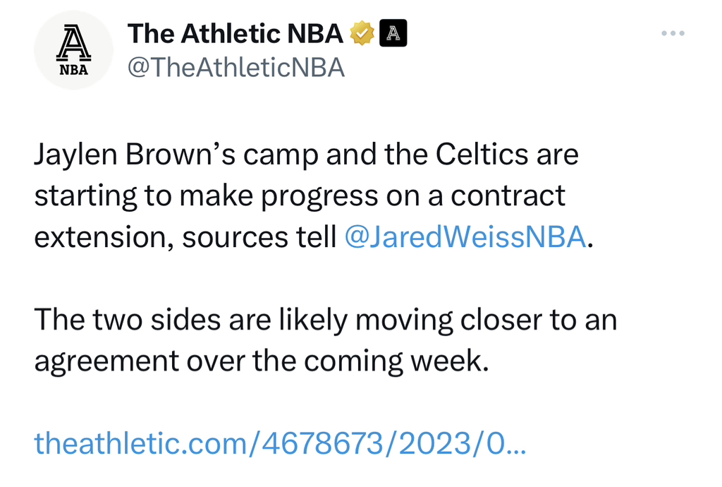[BOS] 연장 계약 협상을 시작한 제일렌 브라운 (Jared Weiss) - NBA 뉴스 게시판 - I Love NBA