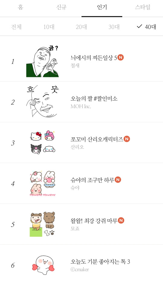 연령대별 카카오톡 인기 이모티콘.jpg - 웃긴자료 ‥‥‥‥‥、 - 도탁스 (DOTAX)