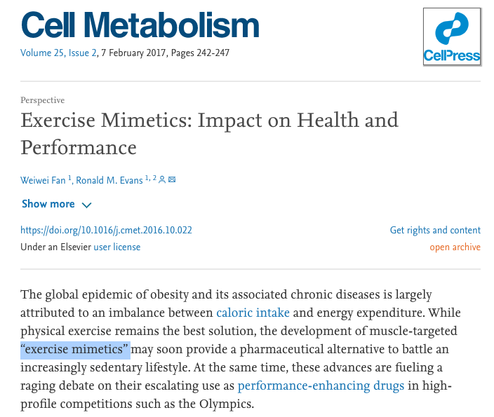 Re: Exercise Mimetics(운동효과약물): Impact on Health and Performance - anti ...