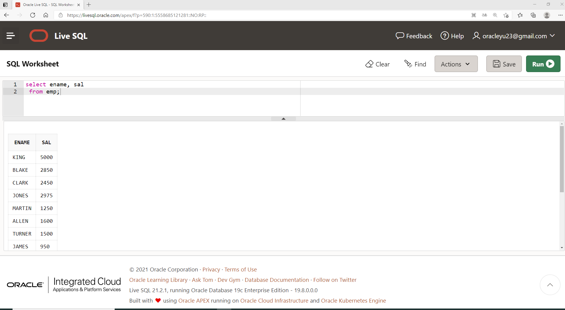 Oracle live SQL 사용법 - SQL 200제 게시판 - 데이터관련 교육 카페