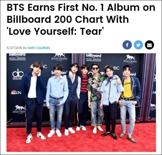 BTS , Billboards chart number one .. Korea Singer First