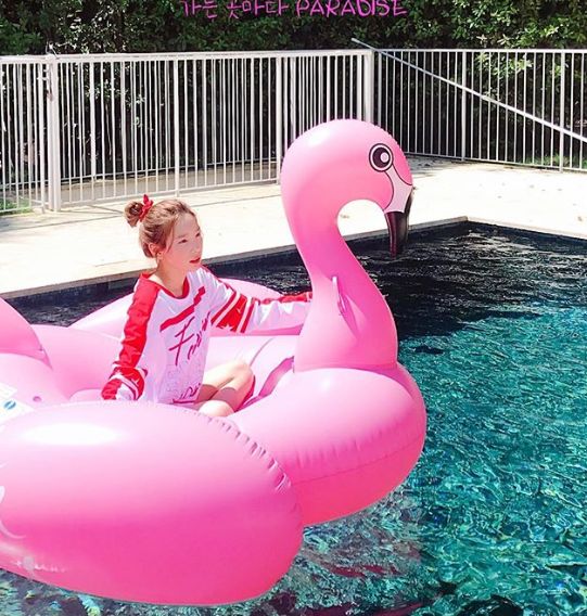 태연, 플라밍고 튜브 위에서 한 컷..'귀여움 그 자체'