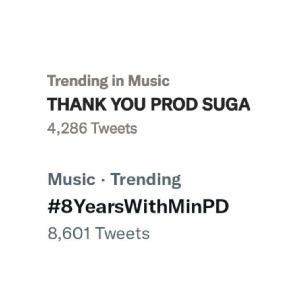 'THANK YOU PROD SUGA' 방탄소년단 슈가 프로듀서 데뷔 8주년 전 세계 팬들 축하