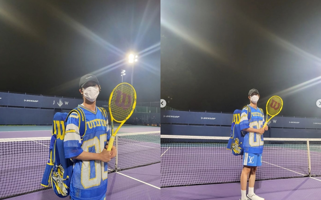 방탄소년단 진, 명품 L사 입고 테니스 삼매경..잘 어울리네