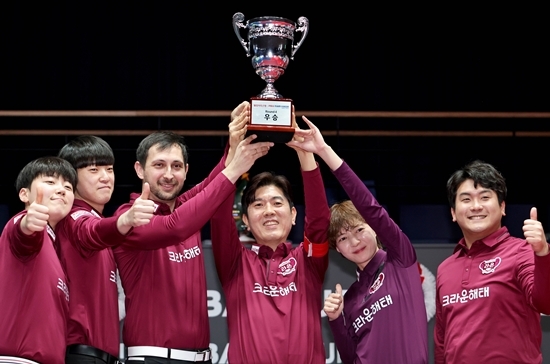 크라운해태 ‘만년 준우승’ 멍에 벗었다…NH농협카드 꺾고 PBA팀리그 4R 우승