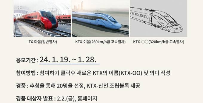'KTX-???' 시속 320㎞ 신형 열차 이름 공모