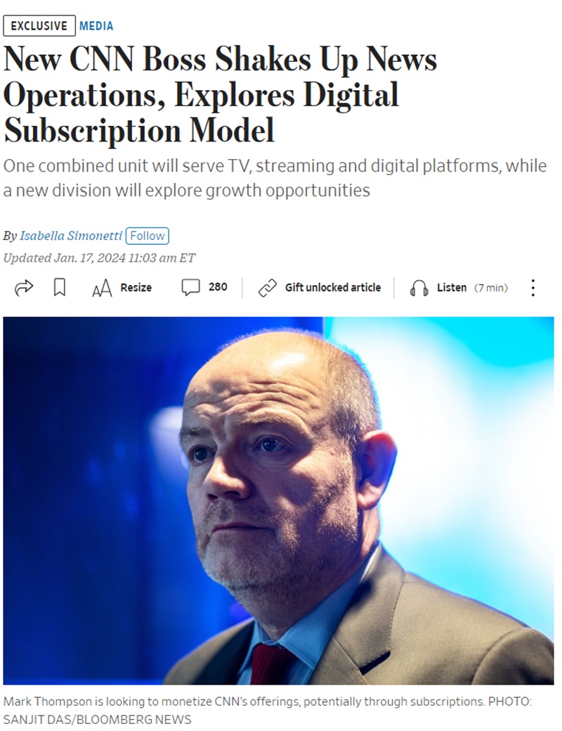 [해외 미디어 동향] NYT 사장 출신 마크 톰슨 CNN CEO의 '도전'