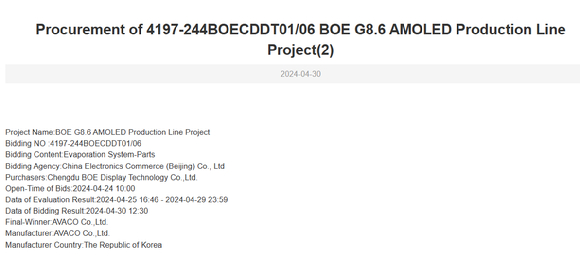 [특징주] 아바코, 국내 최초 中 BOE 8.6세대 OLED 최종 공급사 낙찰 '↑'