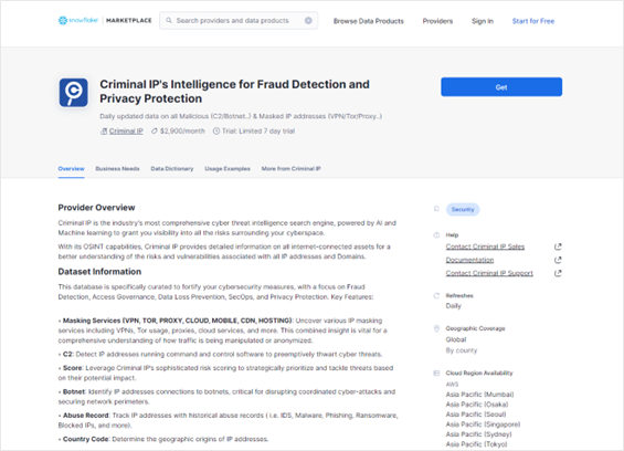 에이아이스페라, IP 주소 기반 CTI 데이터 '크리미널 IP' 스노우플레이크 입점