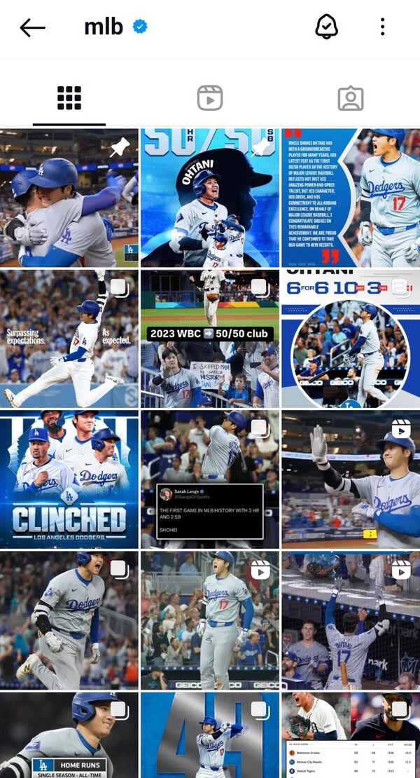 '여기 LAD 소유 아니지?'... MLB 공식 SNS, '50-50' 오타니 게시물로 온통 도배