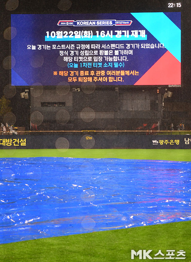 66분 지연 개시에 사상 초유의 PS 서스펜디드 게임 선언까지…심술궂은 가을비는 누구 편일까 [MK KS1]