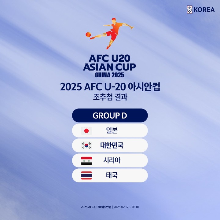 이창원호, '2025 AFC U-20 아시안컵' 본선서 '한일전' 치른다...13년 만의 우승 도전