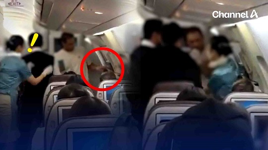 외국인 비상구 옆 기내 난동…승무원 필사적 제압 [현장영상]