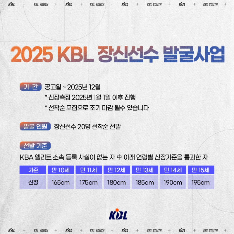 ‘2025 KBL 장신 선수 발굴 프로그램’ 신청 공고