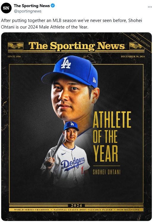 18관왕 실화? "MLB 155년 역사상 누구도 상상 못한 업적" 오타니, 스포팅뉴스 선정 '올해의 남자 선수' 영광 차지