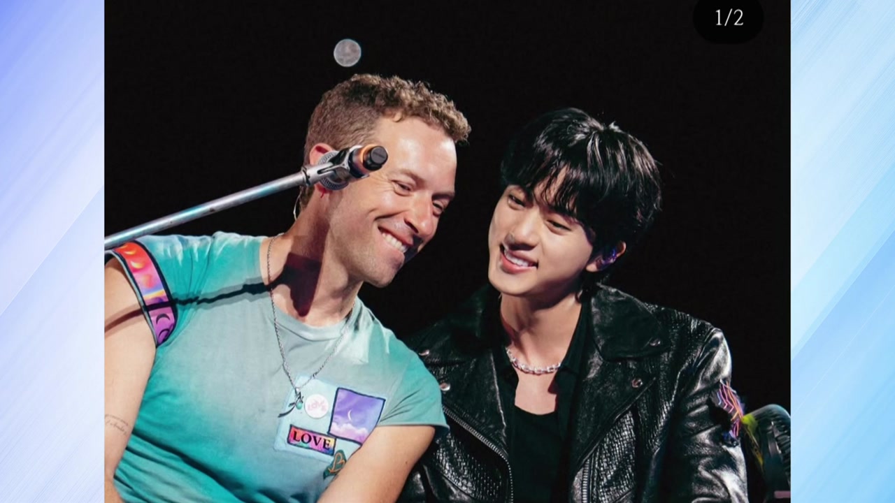 BTS 진, 콜드플레이 공연 깜짝 등장해 합동 무대
