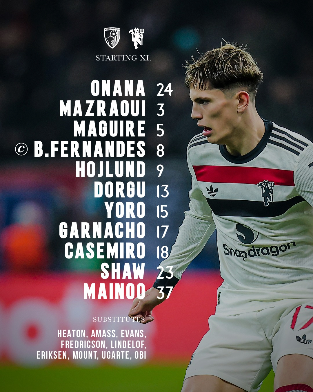 ‘96분 호일룬 극장 동점골이 살렸다!’ 맨유, 10명 싸운 본머스 원정서 1-1 극장 무···리그 5G 연속 무승[EPL 리뷰]