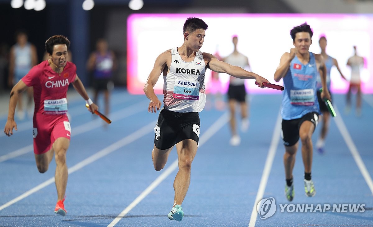 남자 400m계주, 38초49 한국新 세우며 아시아육상 사상 첫 우승(종합2보)