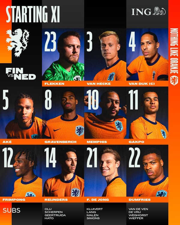 [442.lineup] ‘전통 강호’ 네덜란드, ‘조 2위’ 핀란드 꺾고 기분 좋은 출발 도전...양 팀 선발 명단 공개
