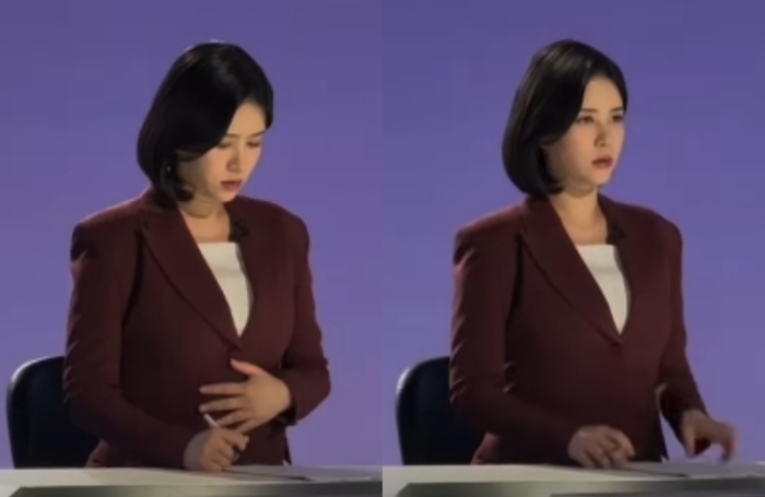 부른 배 만지며 심호흡…임신 고백한 女앵커