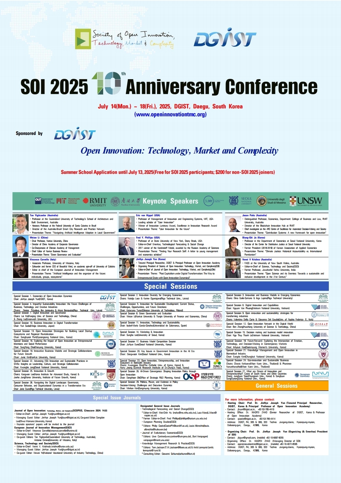 DGIST, 개방혁신복잡성학회 국제학술대회 오는 14~18일 개최