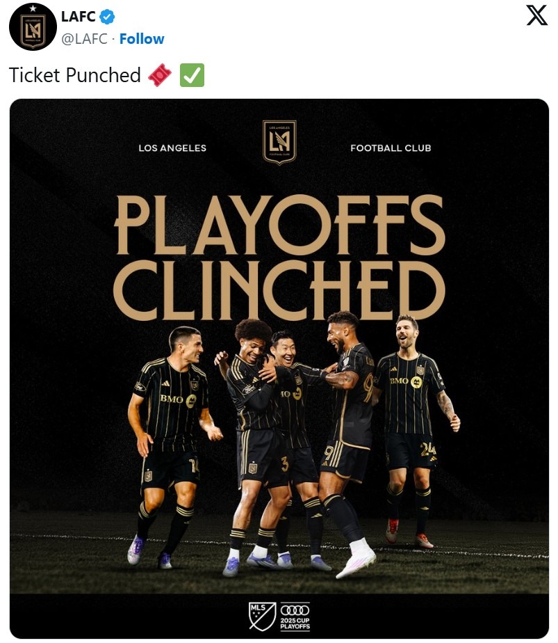 '손흥민 임팩트!' LAFC, MLS컵 플레이오프 진출 확정