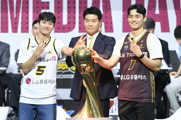 [KBL 미디어데이] 올 시즌 우승 후보 질문에 KCC·LG '2강' 꼽혀...허웅은 '라건아'→무슨 뜻?