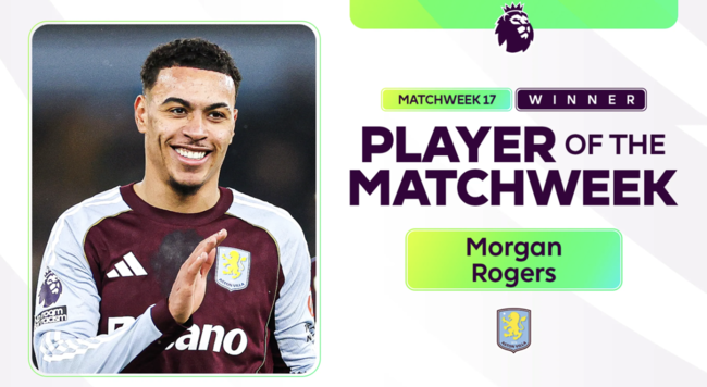 [오피셜] 맨유 무너뜨린 ‘감아차기 두 방’…로저스, 프리미어리그 17R 이주의 선수 선정!