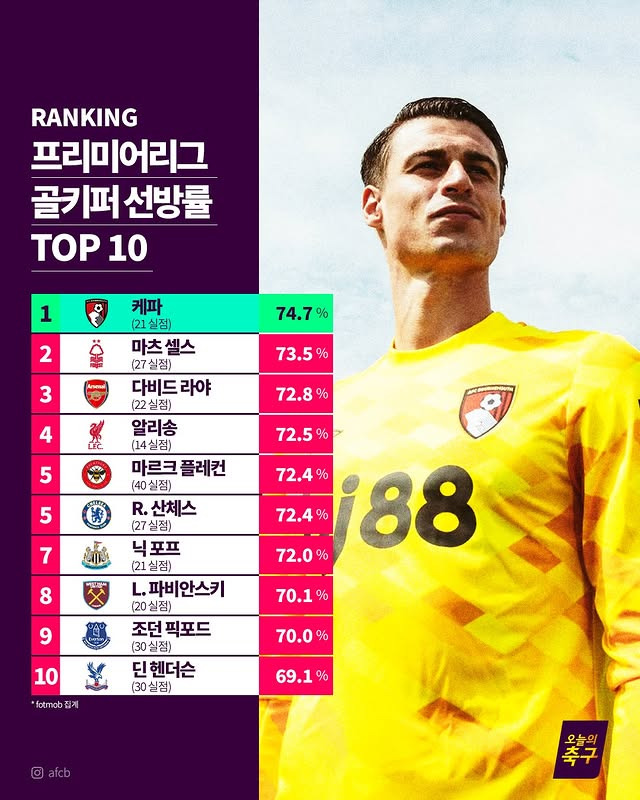 너네 이거 봤어? | [축구] 프리미어리그 골키퍼 선방률 순위 TOP10 - Daum 카페