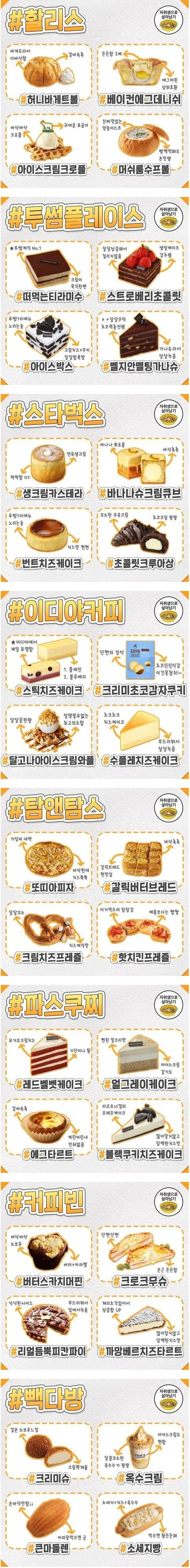 유명 브랜드 카페별 빵 & 케이크 종류 - 지식사이트