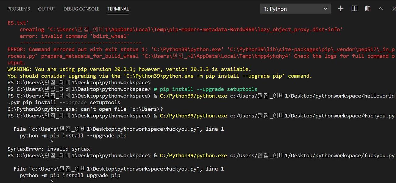 파이썬 'Command errored~'오류 해결법