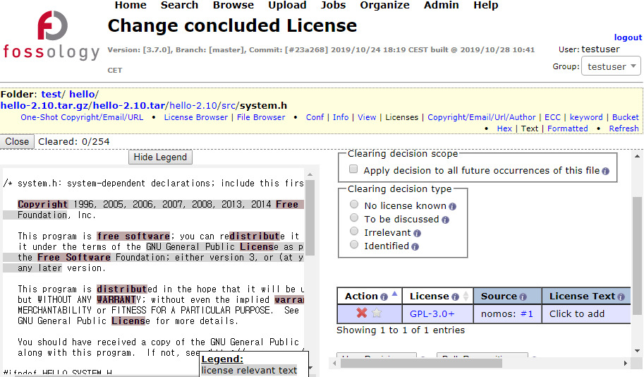 FOSSology, 소스 코드 스캔 도구