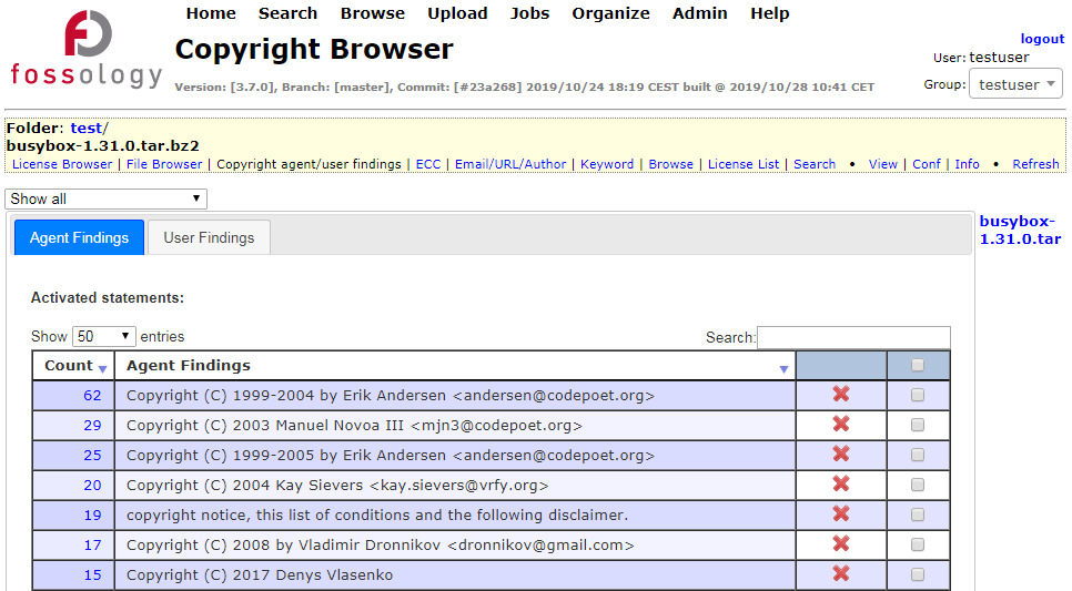 FOSSology, 소스 코드 스캔 도구
