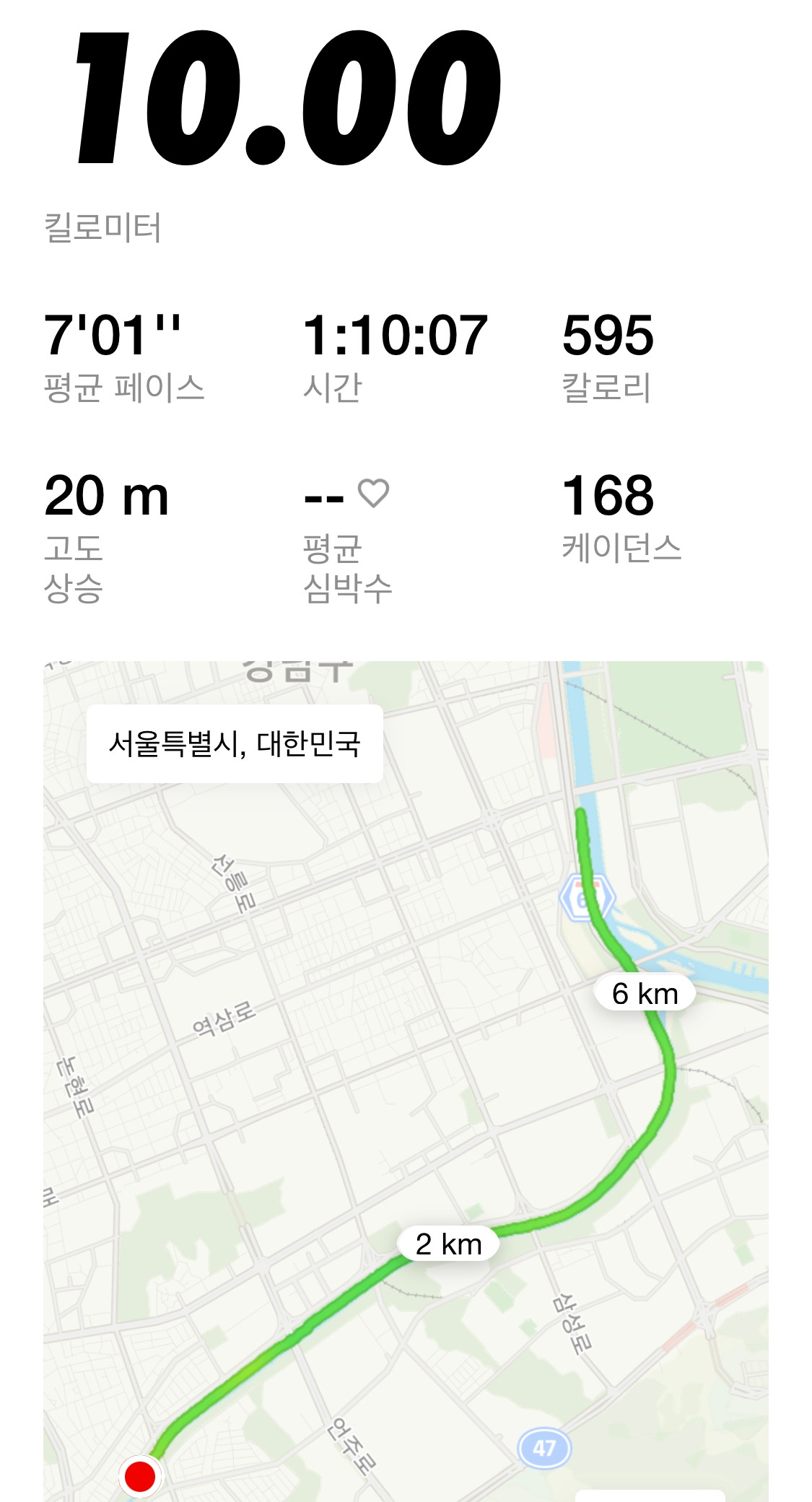 10km를 뛰었다