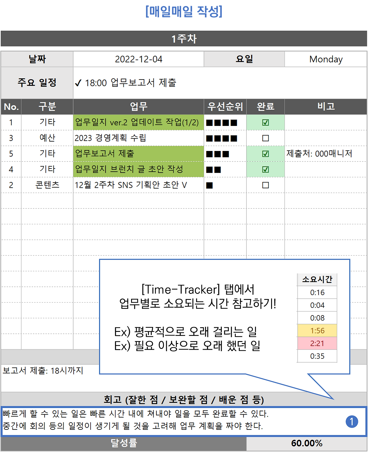 엑셀 업무일지 제대로 사용하기(업무일지ver.2)