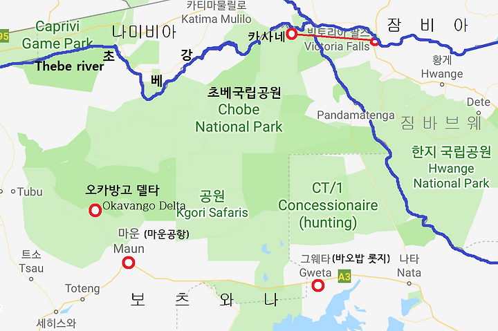 아프리카 사파리 보츠와나 지도